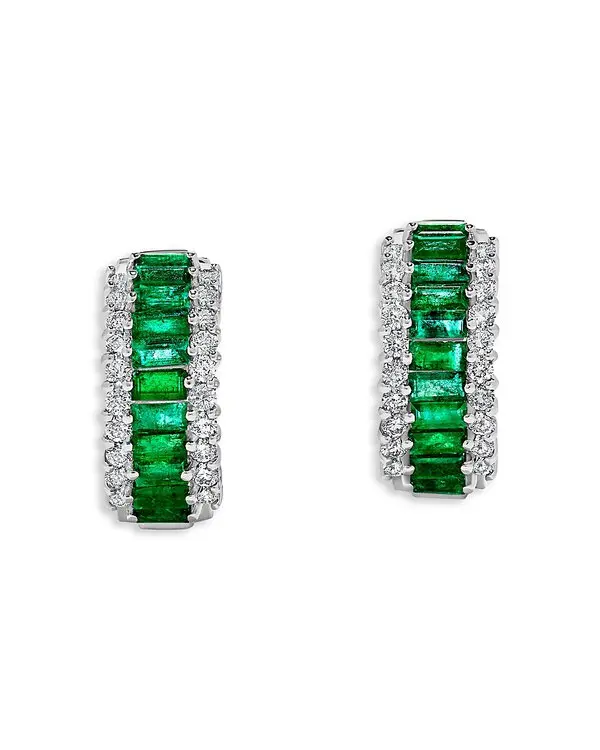 Bloomingdale'S Emerald And Diamond Hoop Earrings - Green/white