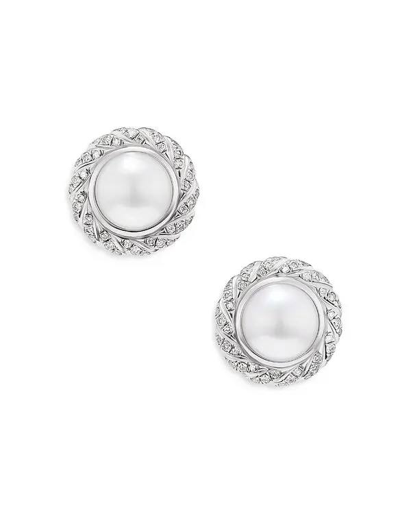 David Yurman Pearl Classics Cable Halo Button Earrings - White