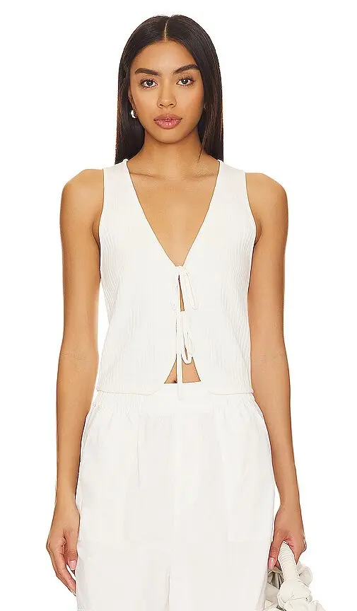Show Me Your Mumu Time Out Tie Top - White Rib Knit