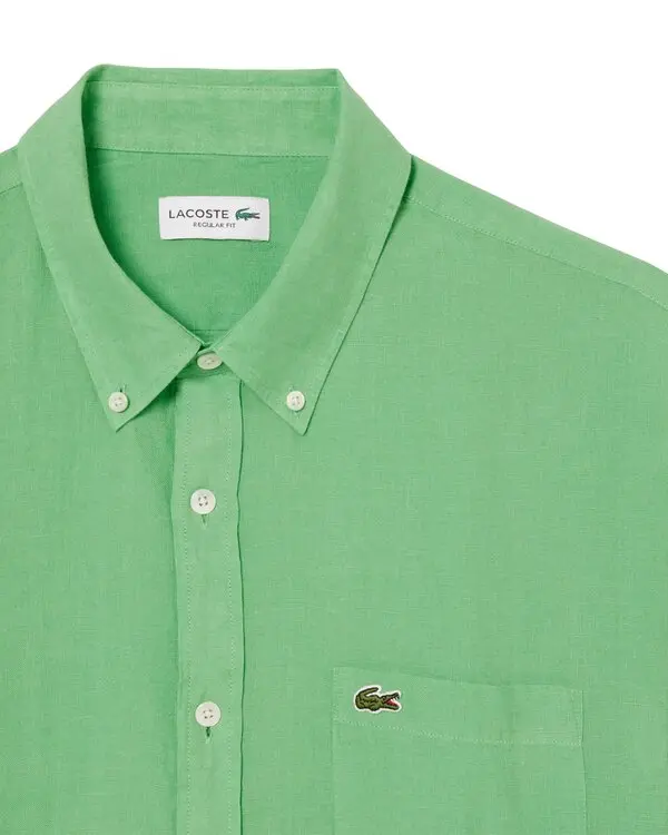 Lacoste Linen Regular Fit Button Down Shirt - Green
