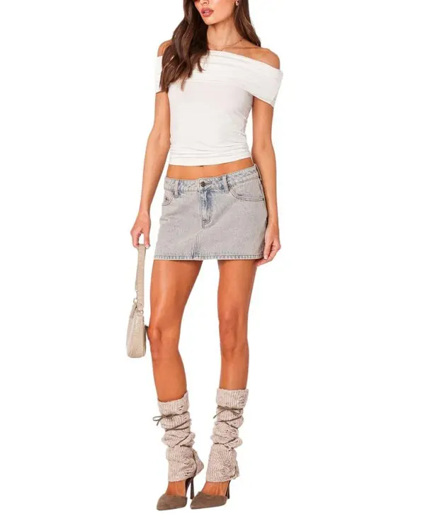 EDIKTED Washed Denim Mini Skirt