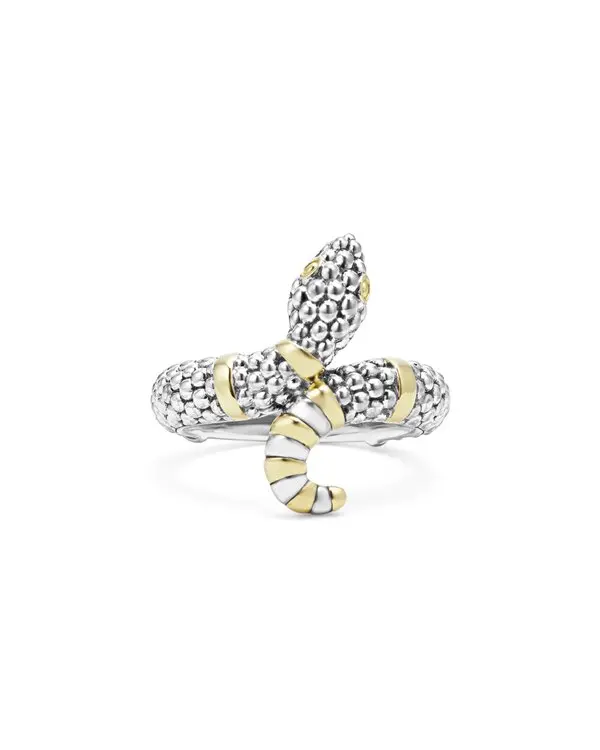 Lagos 18k Yellow Gold & Sterling Silver Snake Ring - Silver/gold