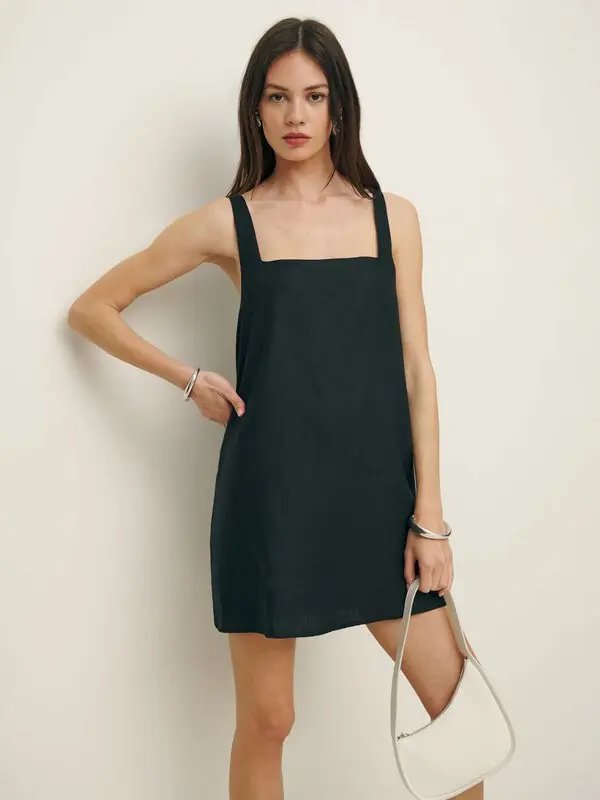 Cami Linen Mini Dress - Black