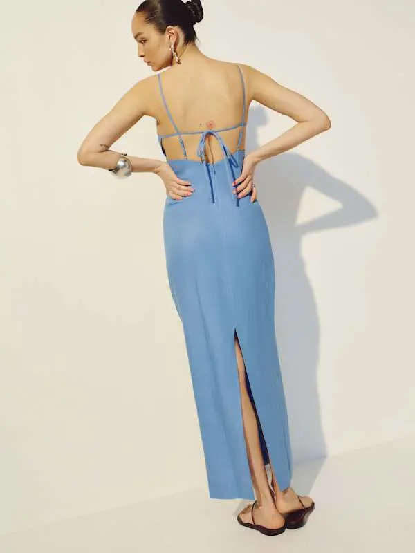 REFORMATION Malibu Linen Maxi Dress - Blue