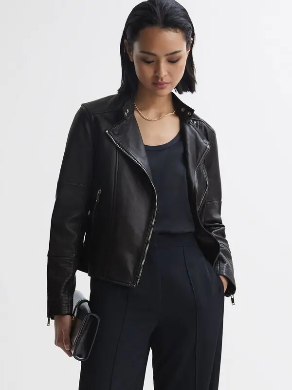 REISS Tallis Leather Biker Jacket