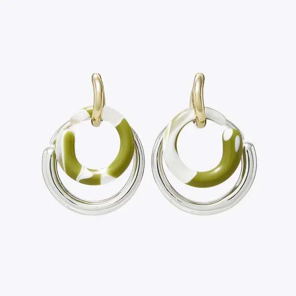 Tory Burch Wave Earring - Light Silver/light Brass/green Swirl