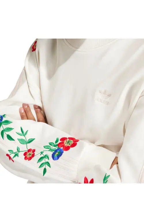 Adidas Floral Embroidered Sweatshirt - Cloud White