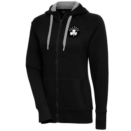 ANTIGUA Boston Celtics Brushed Metallic Victory Full-zip Hoodie - Black