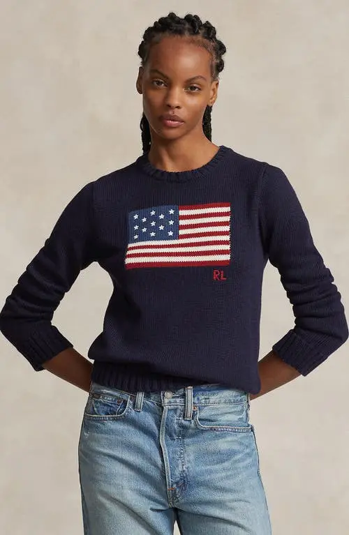 Polo Ralph Lauren Flag Crewneck Sweater - Navy