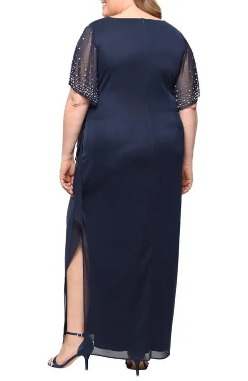 Alex Evenings Rhinestone Sleeve Chiffon Gown