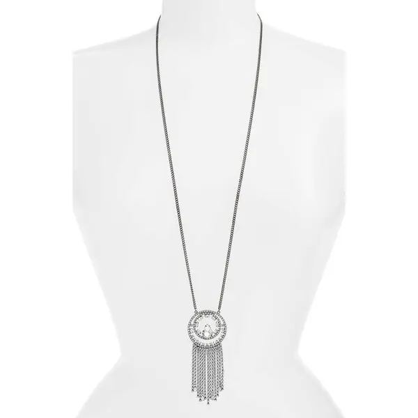 CRISTABELLE Circle Fringe Pendant Necklace With Crystals - Clear/hematite