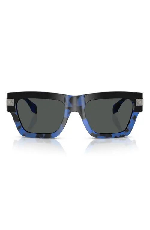 Versace 55mm Plaque Rectangular Sunglasses - Havana Blue