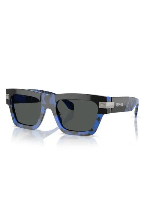 Versace 55mm Plaque Rectangular Sunglasses - Havana Blue
