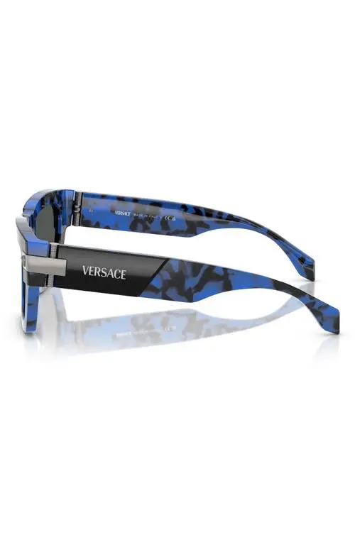 Versace 55mm Plaque Rectangular Sunglasses - Havana Blue