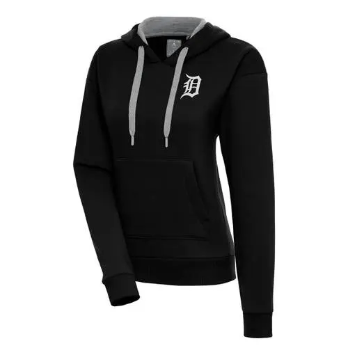ANTIGUA Detroit Tigers Brushed Metallic Victory Pullover Hoodie - Black