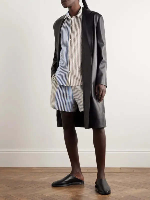 4SDESIGNS Convertible-collar Logo-appliquéd Striped Silk-faille Shirt