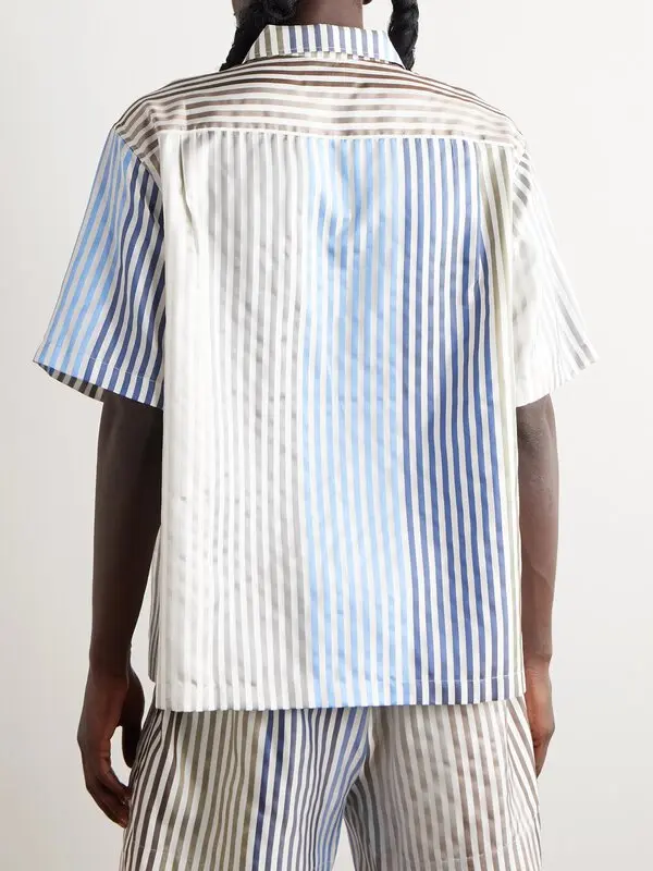 4SDESIGNS Convertible-collar Logo-appliquéd Striped Silk-faille Shirt
