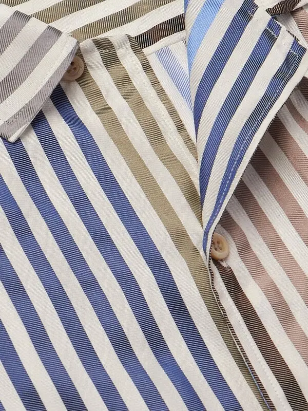 4SDESIGNS Convertible-collar Logo-appliquéd Striped Silk-faille Shirt