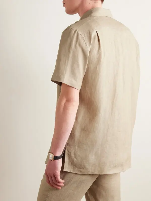 Loro Piana André Camp-collar Linen Shirt - Neutrals