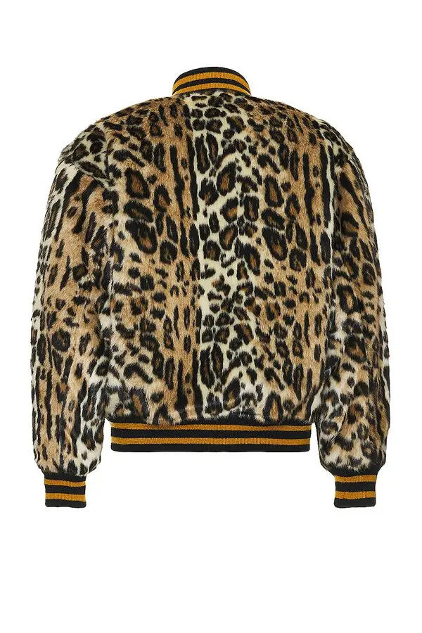 Wacko Maria Fur Leopard Varsity Jacket In Beige - 71% Off
