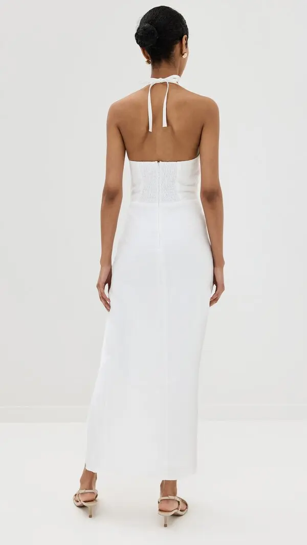 linen dress with stretch side panels Linen Maxi Dress with Pockets