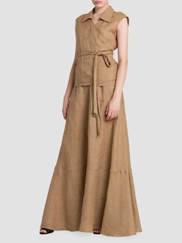 Kiton Linen Belted Wrap Top