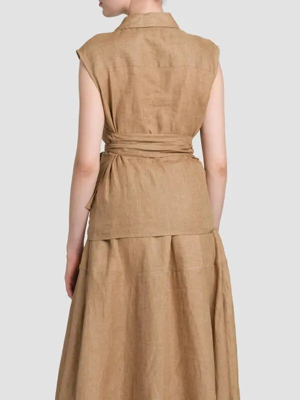 Kiton Linen Belted Wrap Top