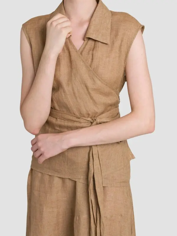 Kiton Linen Belted Wrap Top
