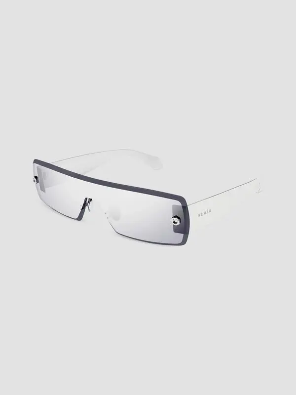 Alaïa Lettering Logo 99mm Shield Sunglasses - Silver Grey