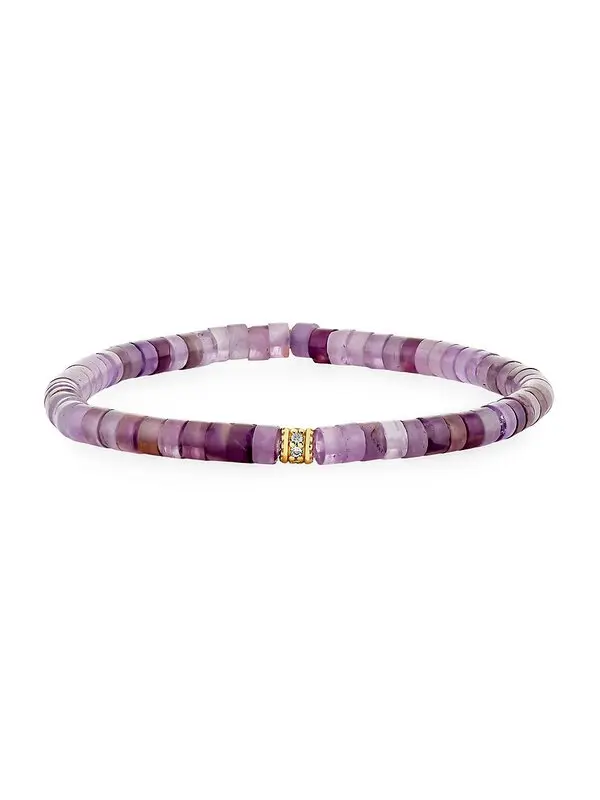 SYDNEY EVAN Under The Sea 14k Yellow Gold, 0.07 Tcw Diamond & Amethyst Beaded Stretch Bracelet - Light Amethyst