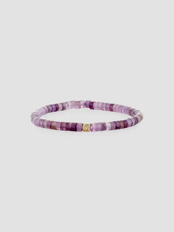 SYDNEY EVAN Under The Sea 14k Yellow Gold, 0.07 Tcw Diamond & Amethyst Beaded Stretch Bracelet - Light Amethyst
