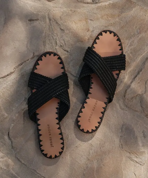 Jenni Kayne Raffia Crossover Sandals - Black