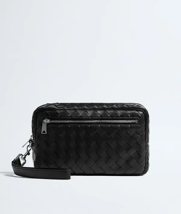 Bottega Veneta Intrecciato Leather Pouch With Wristlet - Black