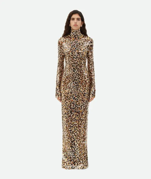 Bottega Veneta Printed Sequin Cotton Dress - Cob/Black | Editorialist