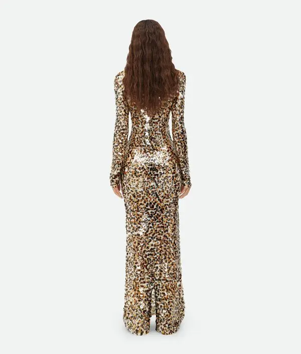 Bottega Veneta Printed Sequin Cotton Dress - Cob/Black | Editorialist