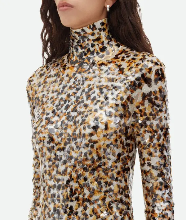 Bottega Veneta Printed Sequin Cotton Dress - Cob/Black | Editorialist