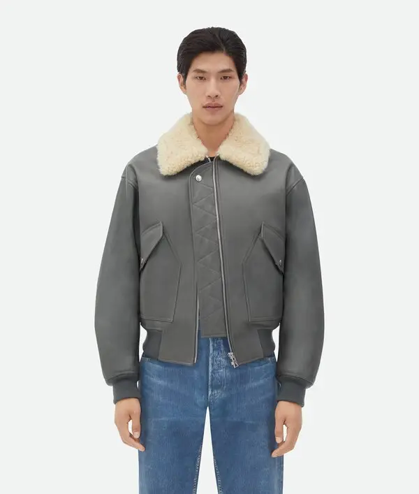 Bottega Veneta Leather Jacket With Shearling Collar