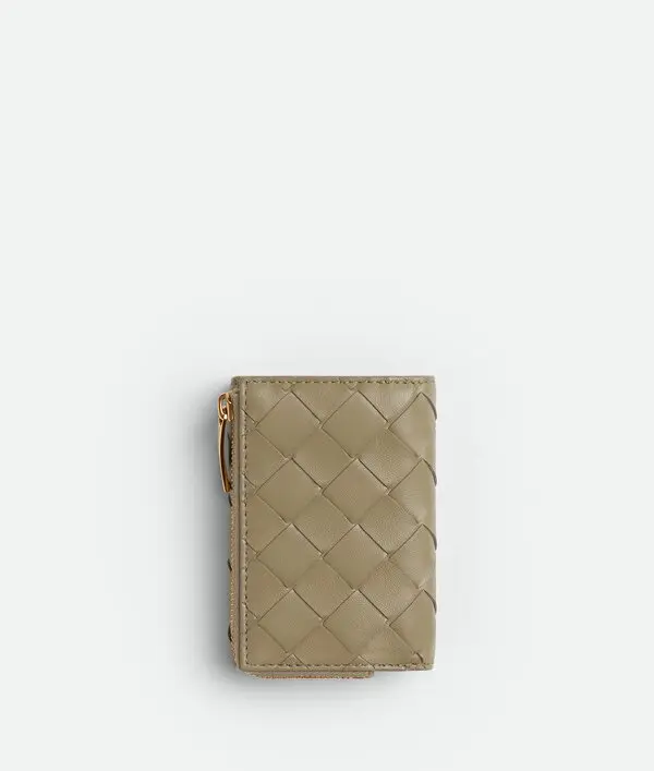 【BOTTEGAVENETA】Small Intrecciato Tri-Fold Zip Wallet Taupe Bottega Veneta Small Intrecciato Tri-Fold Zip Wallet - Taupe