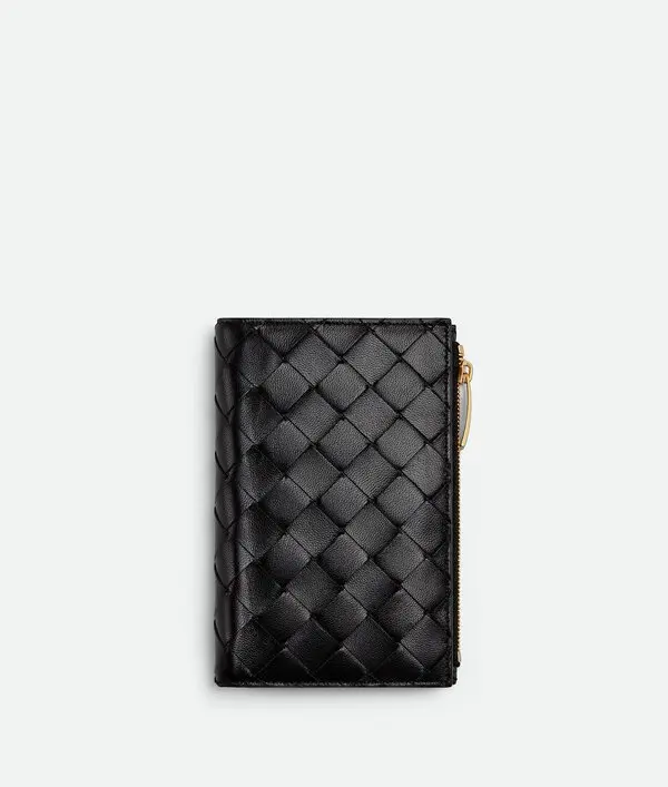 Bottega Veneta Medium Bi-fold Zip Wallet - Black