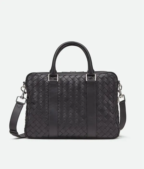 Bottega Veneta Slim Intrecciato Briefcase - Black