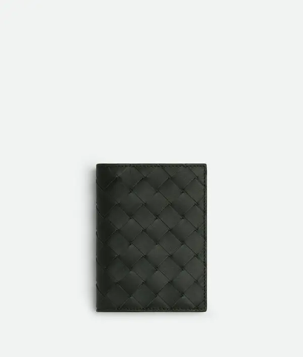 BOTTEGA  VENETA Intrecciato Flap Wallet - Dark Green/travertine