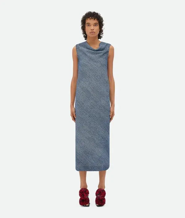 Bottega Veneta Printed Denim Viscose Dress - Navy/White | Editorialist