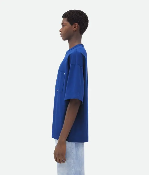 Bottega Veneta Jersey T-Shirt With V Pocket - Sapphire | Editorialist