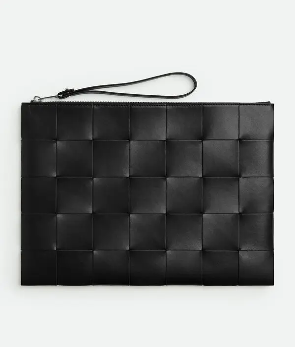 Bottega Veneta Large Intreccio Leather Wristlet Pouch - Black