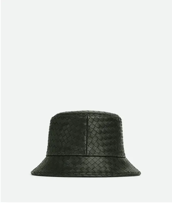 BOTTEGA  VENETA Bottega Veneta Intrecciato Leather Bucket Hat - Dark Green