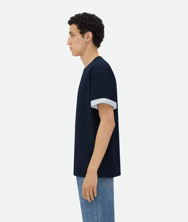 Bottega Veneta Double Layer Striped Cotton T-Shirt - Navy
