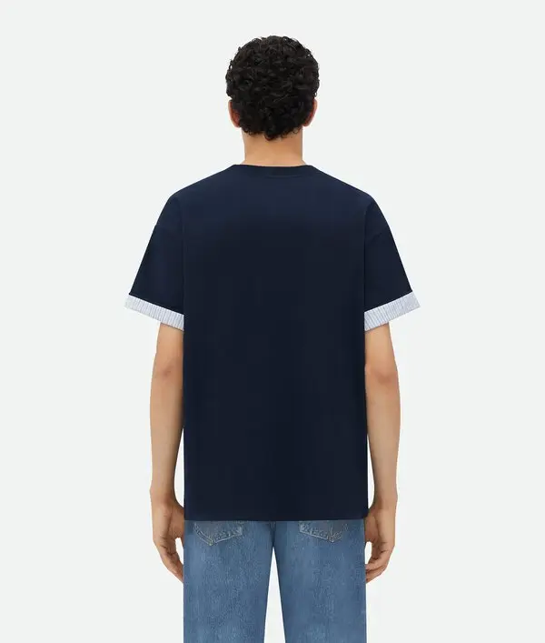 Bottega Veneta Double Layer Striped Cotton T-Shirt - Navy