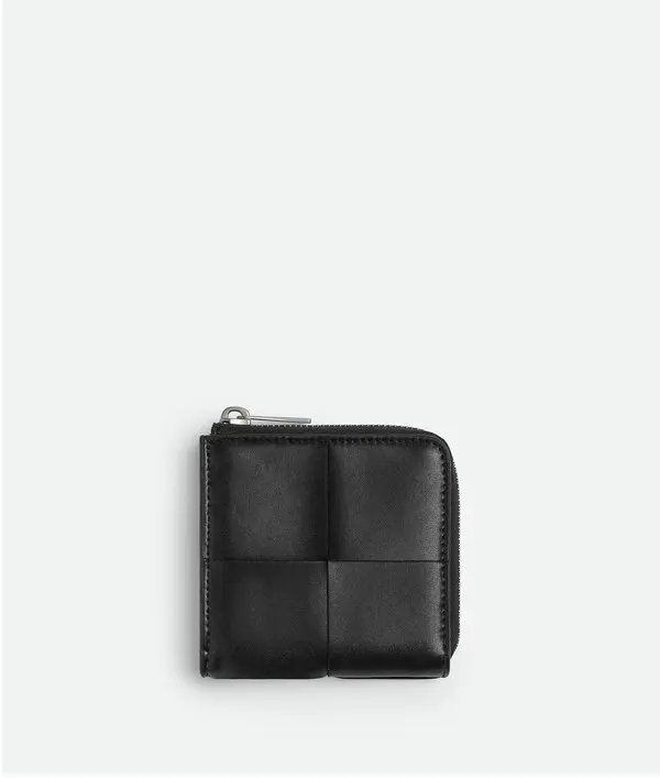 Bottega Veneta Cassette Square Compact Zip Around Wallet - Black