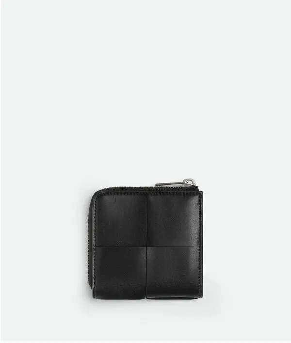 Bottega Veneta Cassette Square Compact Zip Around Wallet - Black