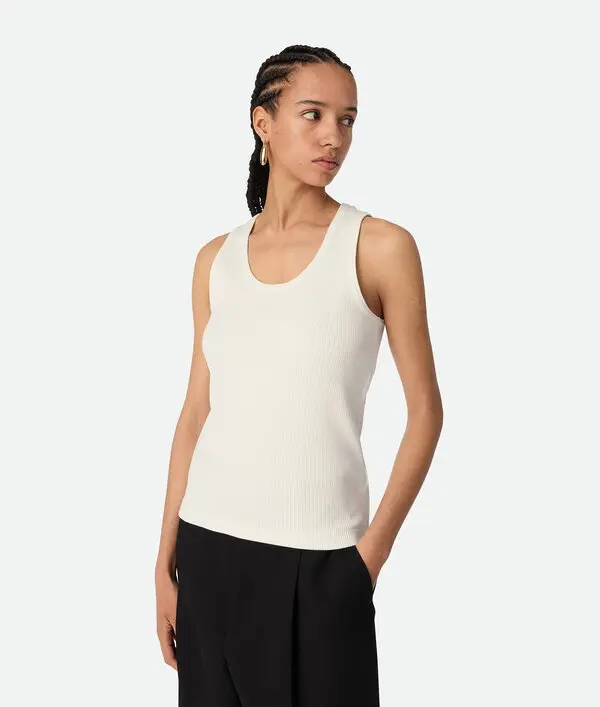 Bottega Veneta Cotton Ribbed Tank Top - Chalk
